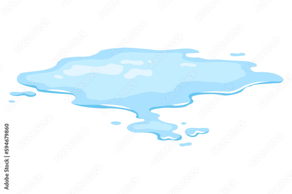 Water spill puddle. Blue liquid shape in flat cartoon style. Clean ...