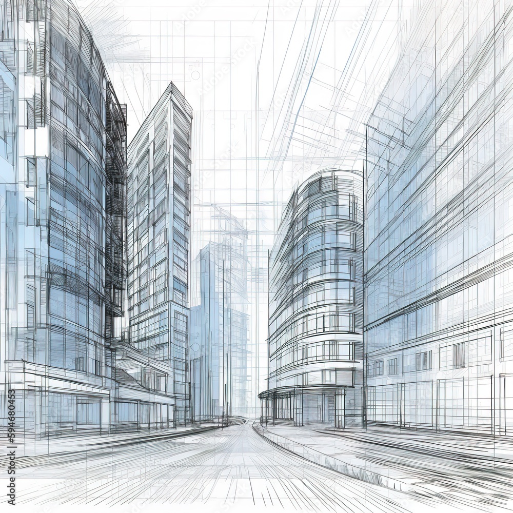 city Background architectural with drawings of modern. generative ai ...