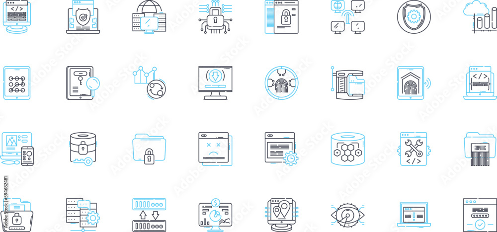 Mobile privacy linear icons set. Encryption, Cybersecurity, Authentication, Biometrics, Privacy ...