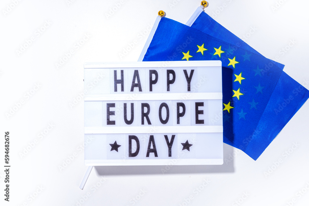 Happy Europe Day simple background, lightbox sign with inscription text ...