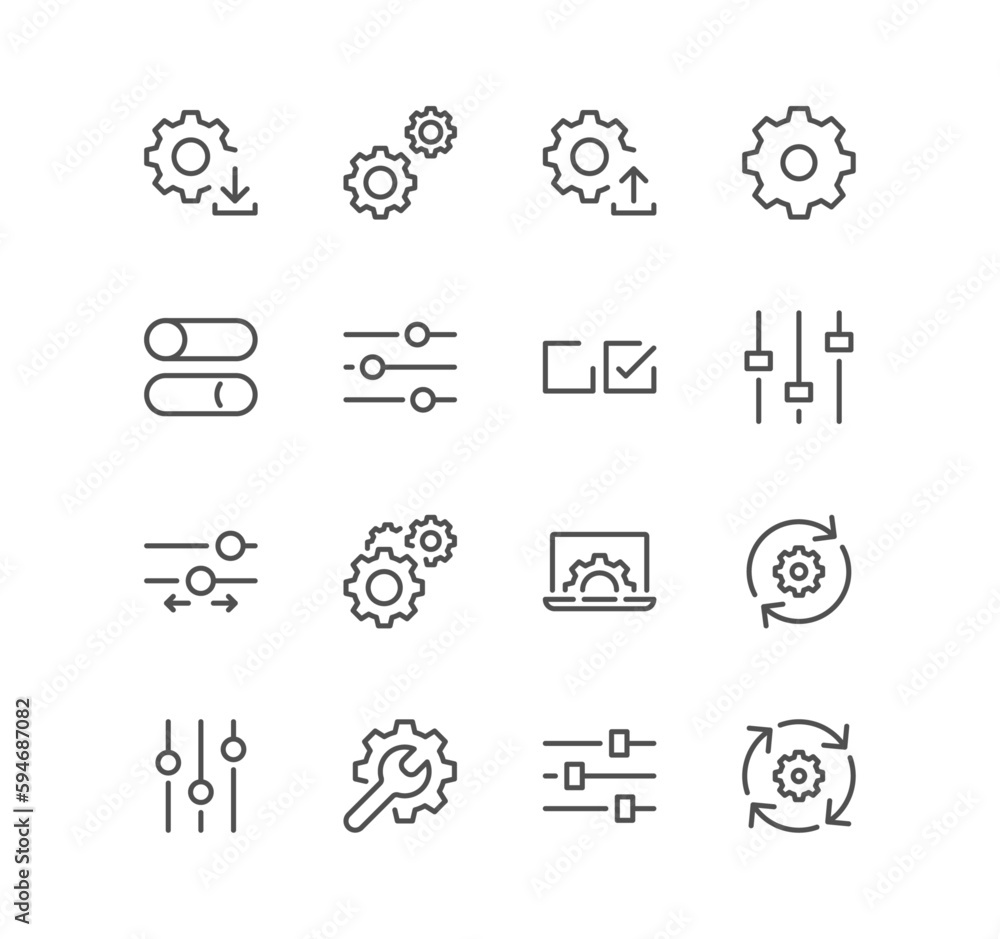 Set of setup and settings related icons, installation, wizard, restore ...