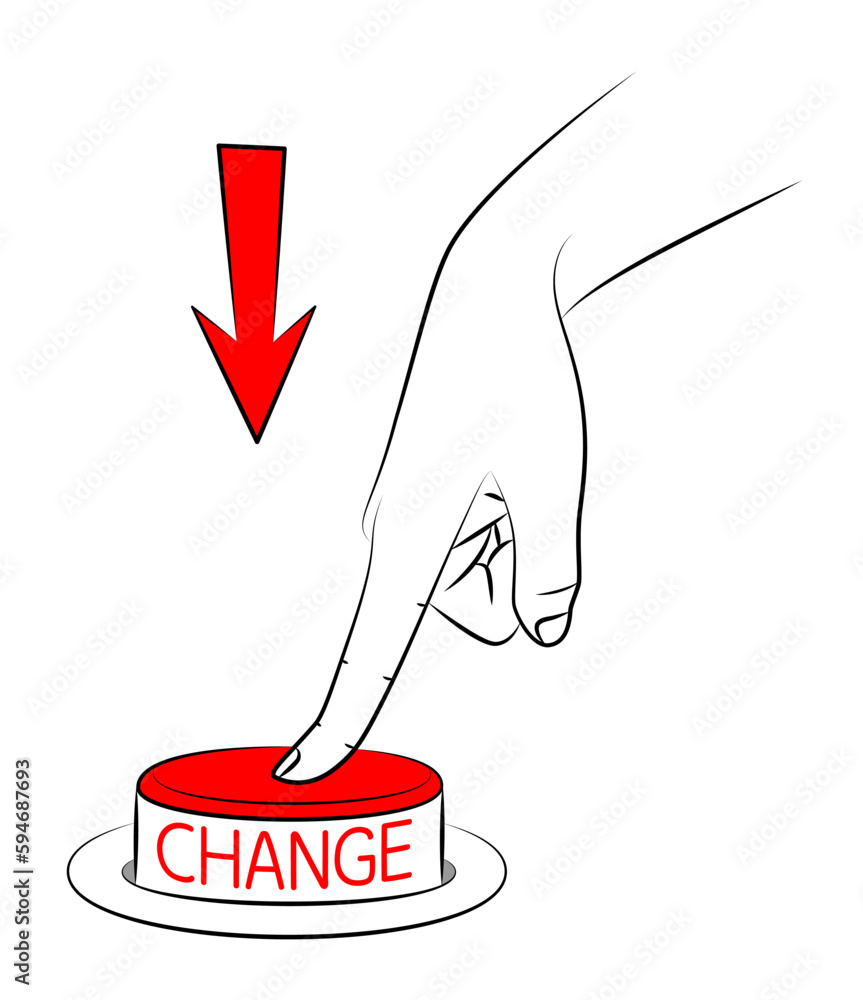 Vetor de Finger presses CHANGE button. Personal development and career ...
