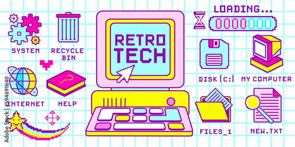 Y2k pixel aesthetic frame with quote. Fun graphic with pc screen ...