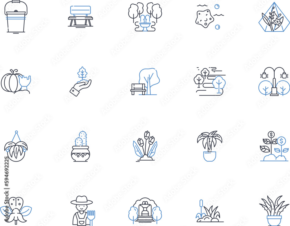 Grassland line icons collection. Prairie, Steppe, Meadow, Savannah ...