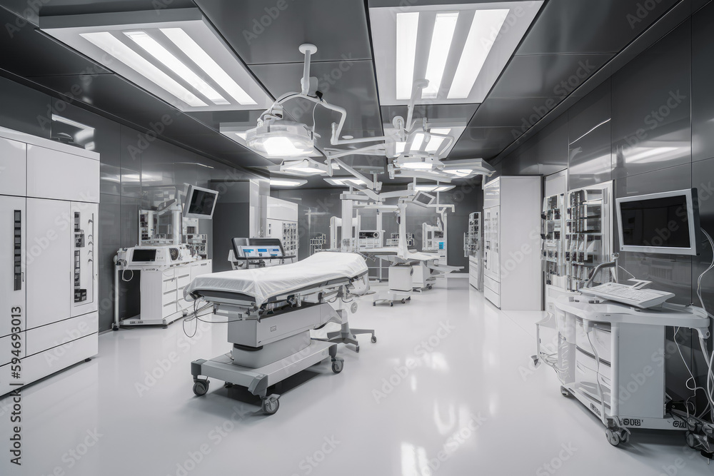 A modern operating room in a hospital, equipped with advanced medical ...
