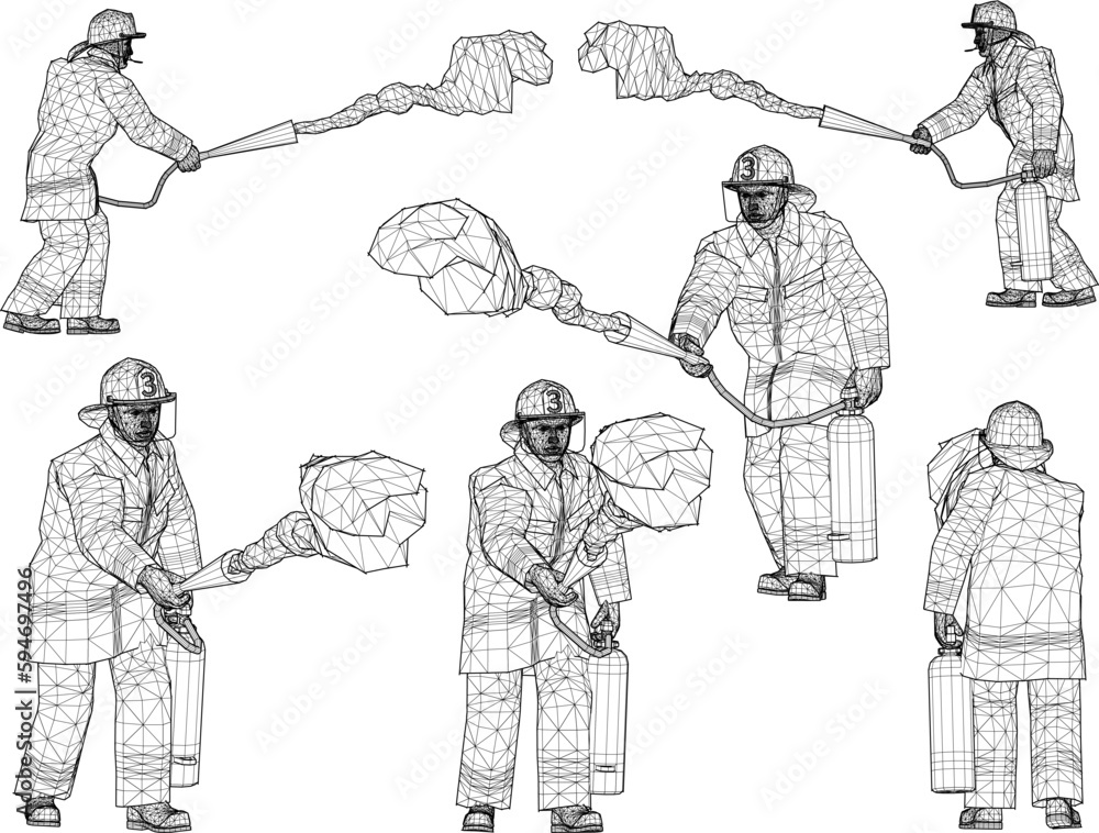 Vector illustration sketch of cartoon firefighter with fire ...