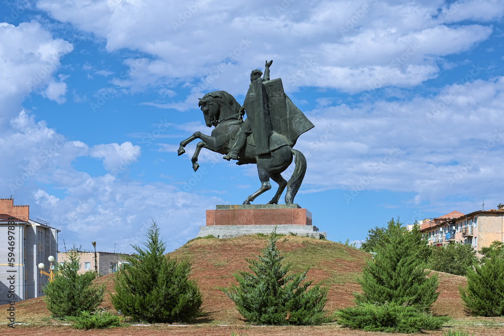 Elista, Russia. Monument to the Soviet Red Army cavalry general Oka ...