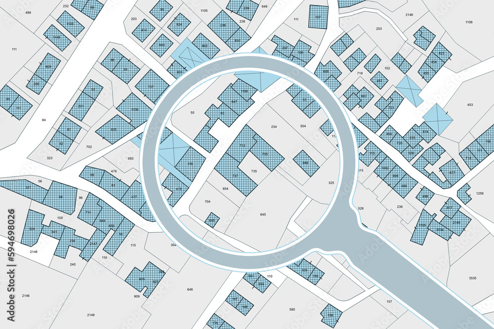 Imaginary cadastral map with buildings, land parcel and vacant plot ...
