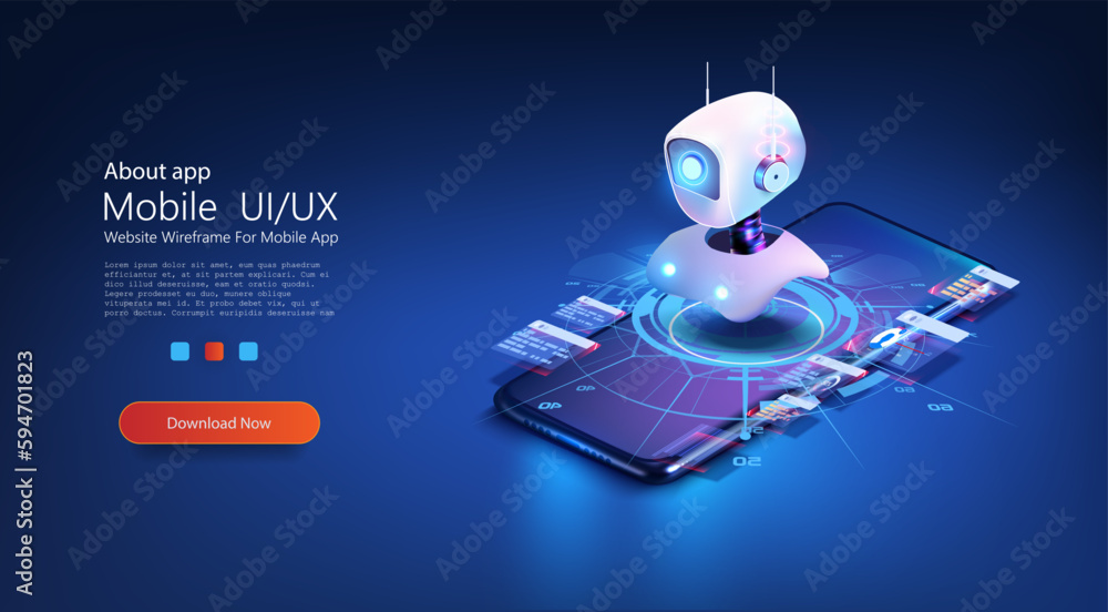 Vetor de Cute neon cartoon robot. AI Content Generator. Chatbot ...