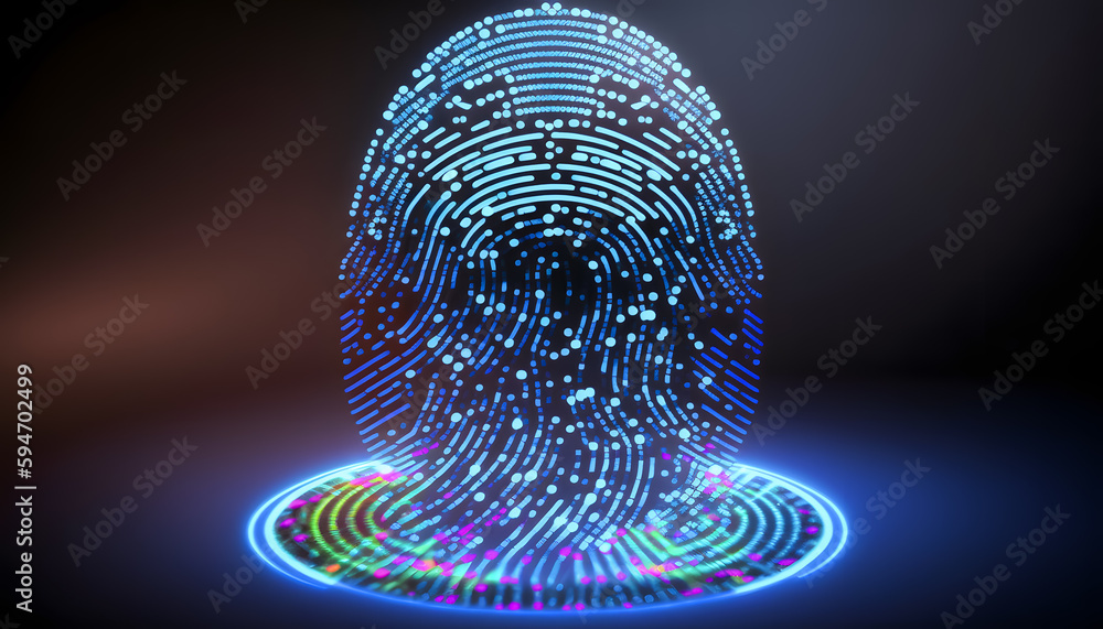 Security system with fingerprint on cyber technology neon background ...