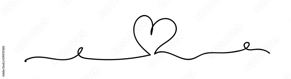 Black doodles on a white background. Abstract continuous line heart ...