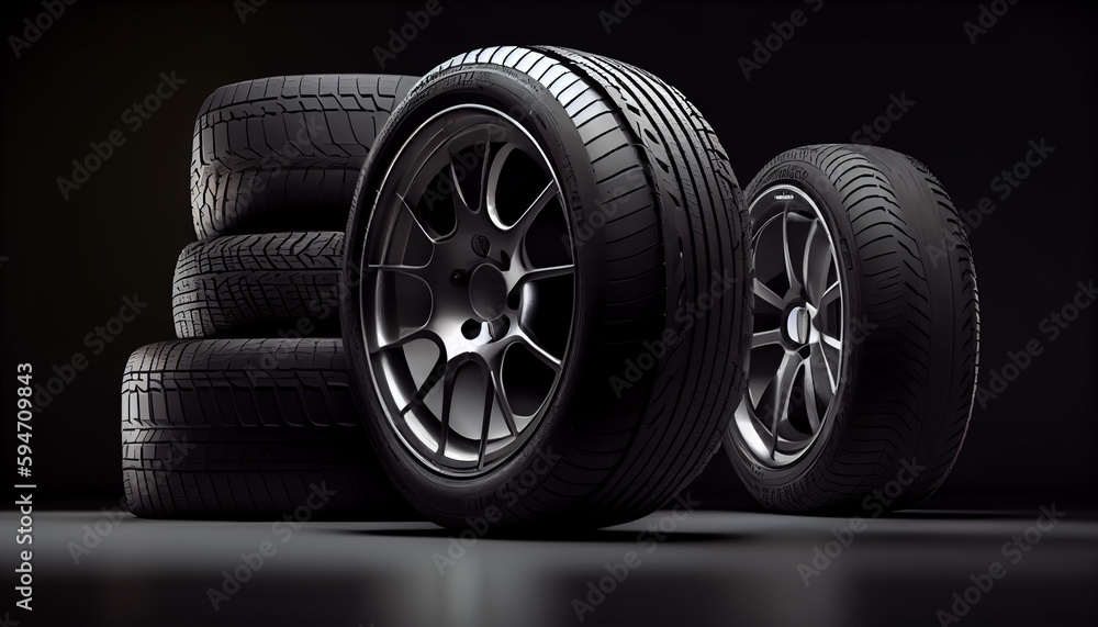 New realistic group of car tires on dark background Ai generated image ...