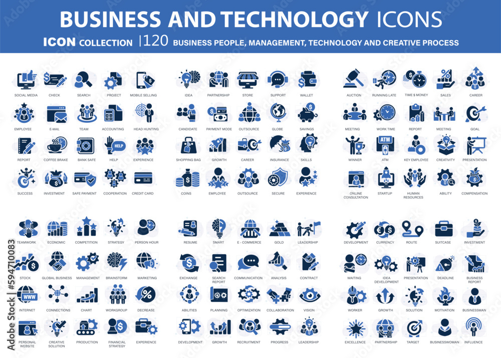 Business people, management and technology icons set. Businessman icons ...