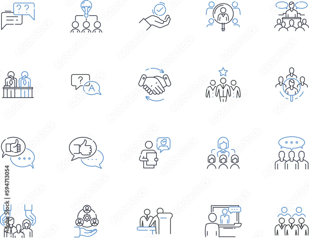 Collaborating Together Line Icons Collection Synergy Partnership