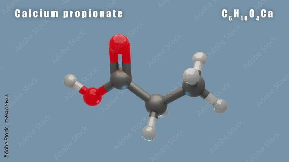 Calcium propionate molecule of C6H10O4Ca 3D Conformer animated render ...