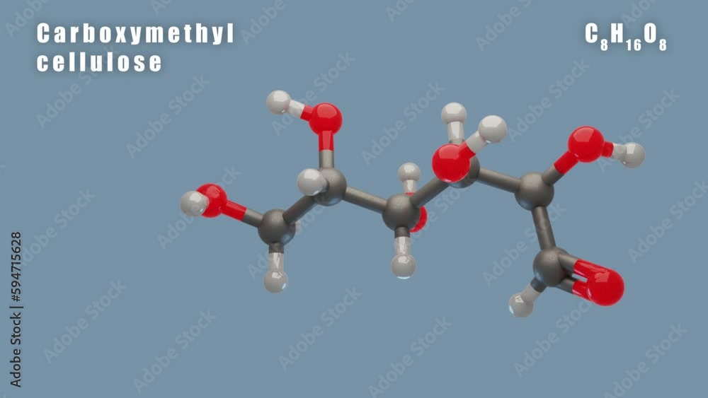 Vidéo Stock CARBOXYMETHYL CELLULOSE molecule of C8H16O8 3D Conformer animated render. Food ...