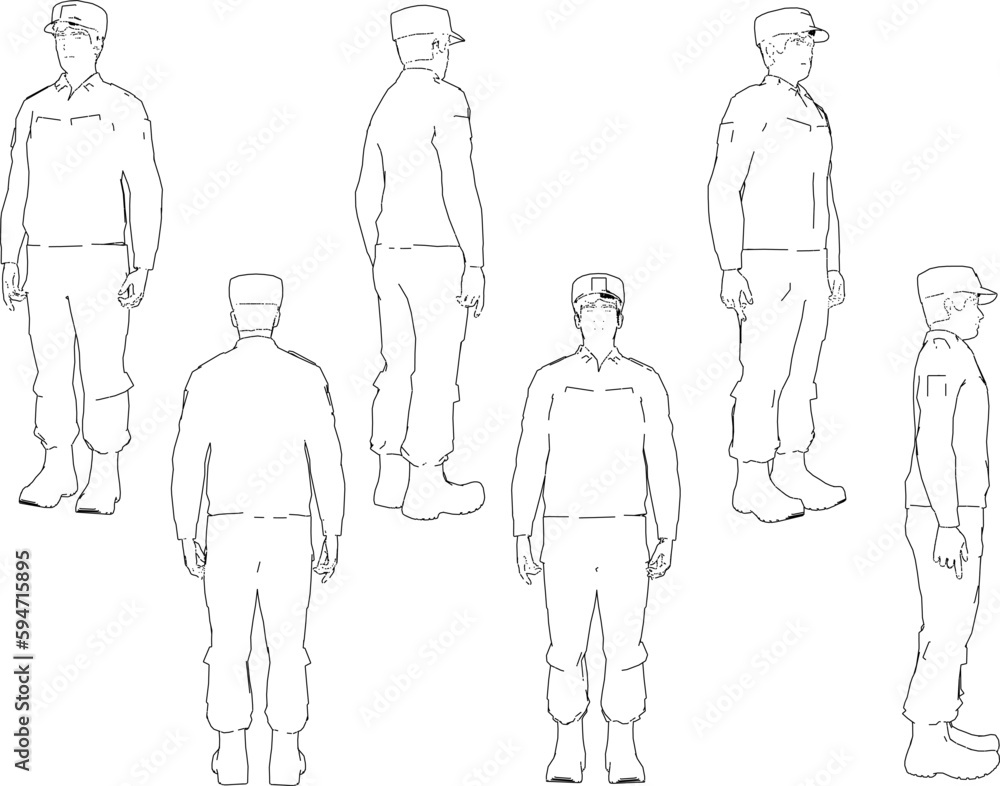 Vector sketch illustration of a security police army general Stock ...