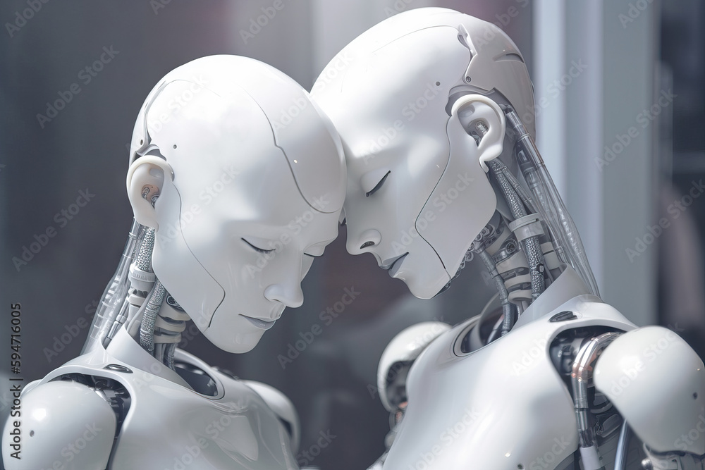 Generative AI illustration of side view of romantic young lesbian ...