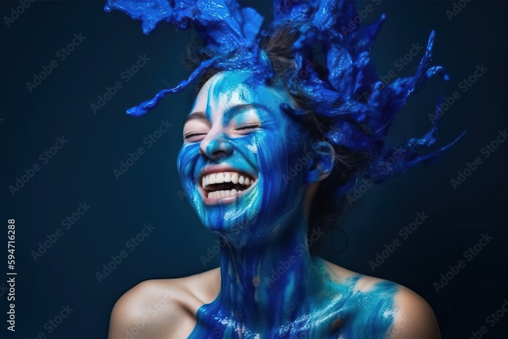 Generative AI illustration of cheerful young female laughing with ...