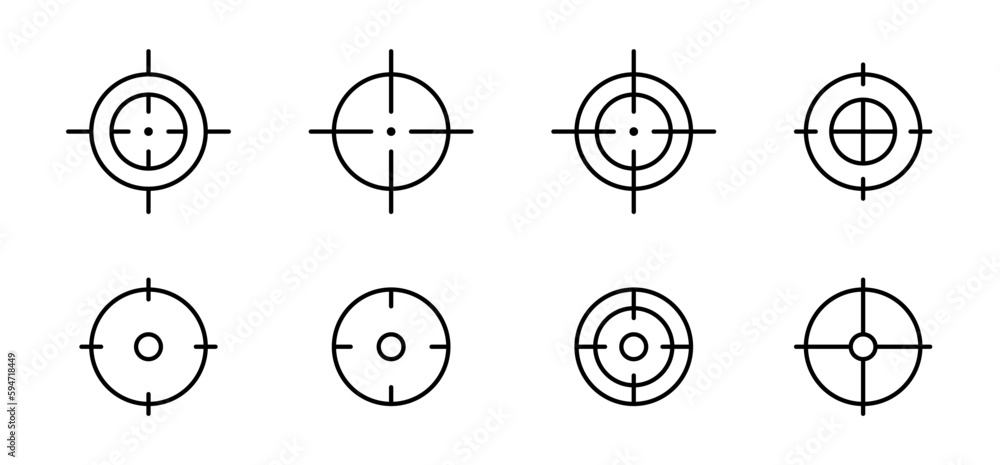 Target icon set. Target goal sign. Aim, goal, accuracy, bullseye, scope ...