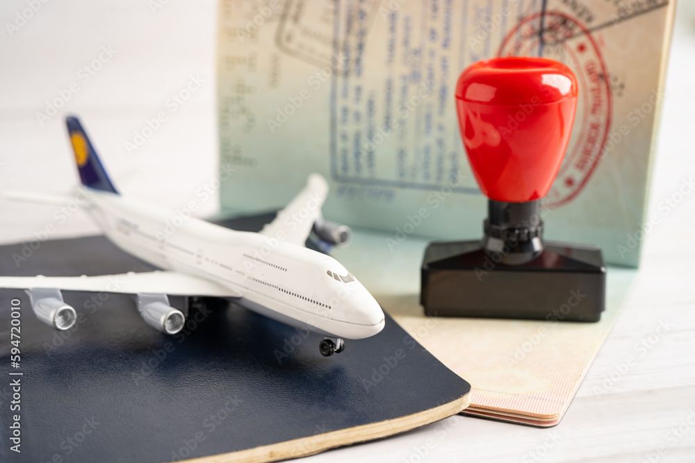 Approved Stamp visa and passport document to immigration at airport in ...