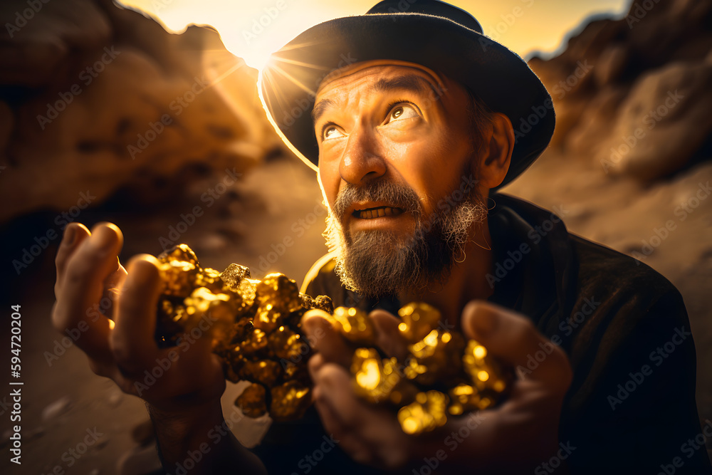 Gold digger traveler found a treasure trove of gold nuggets shining ...