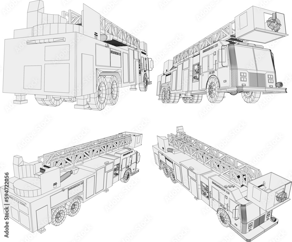 Vector sketch of urban fire engine illustration Stock Vector | Adobe Stock