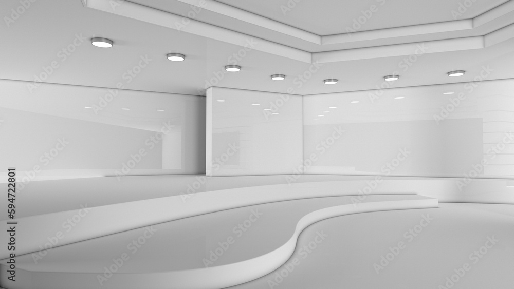 Tv Studio. News studio.3D rendering. White background. White studio ...