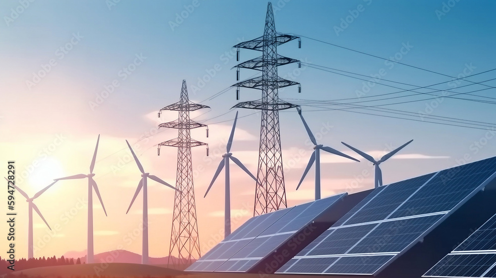 electricity is a natural power. a clean energy idea. wind turbine with ...