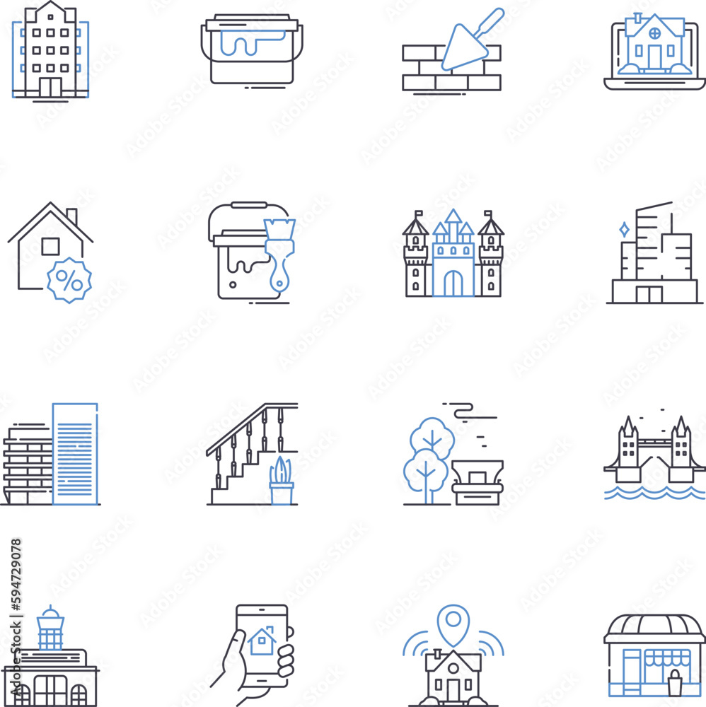 Units line icons collection. Apartments, Condos, Flats, Studios, Suites ...