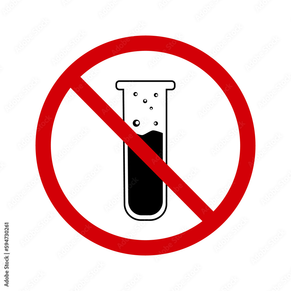 No chemical sign. Prohibition sign no chemicals. Sign of a red crossed ...