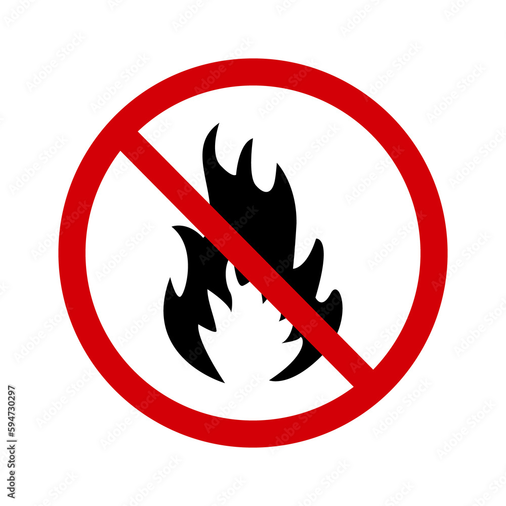 No fire sign. Prohibition sign No fire. Sign of a red crossed circle ...