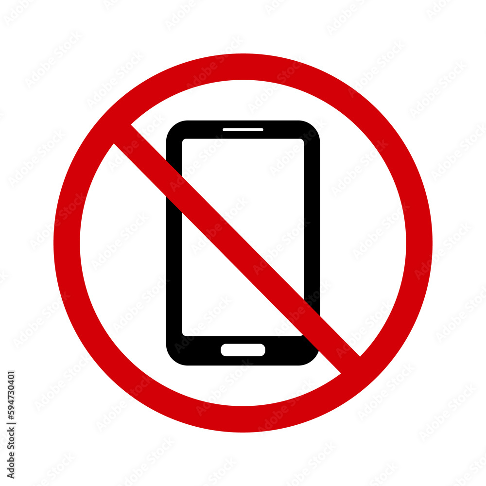 No phone sign. Prohibition sign, do not use the phone. Red slashed ...