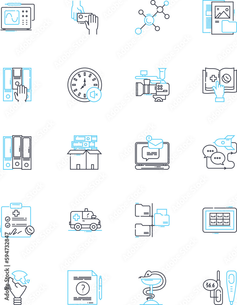 Pathology linear icons set. Cancer, Disease, Infection, Diagnosis ...