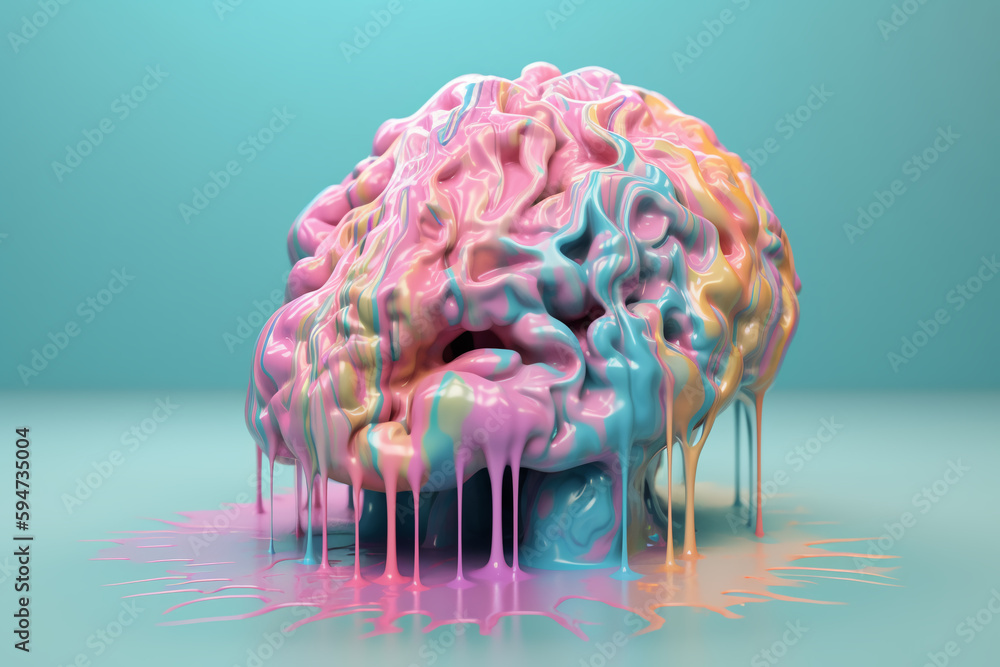 The human brain from which multi-colored paint flows. modern background ...