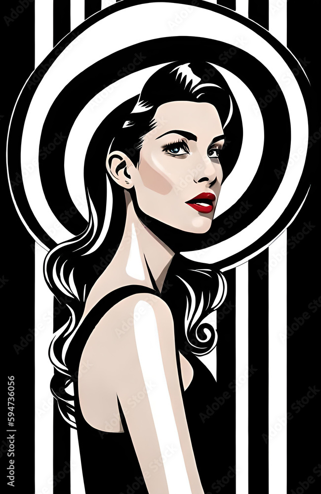 High fashion. Cartoon a glamorous woman with red lips on white ...