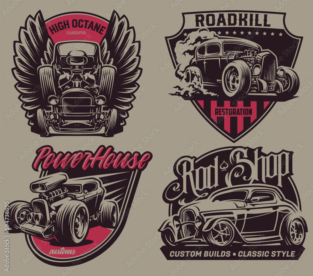 Hot Rods. Vector logo set Stock Vector | Adobe Stock