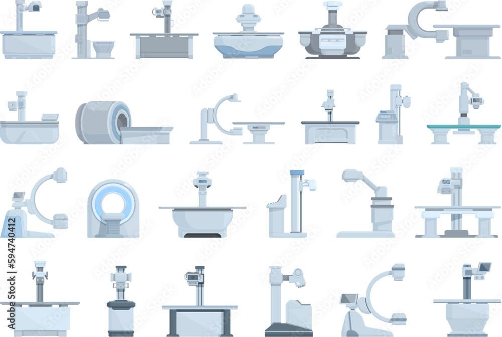 X-ray machine icons set cartoon vector. Medical device. Machine ...