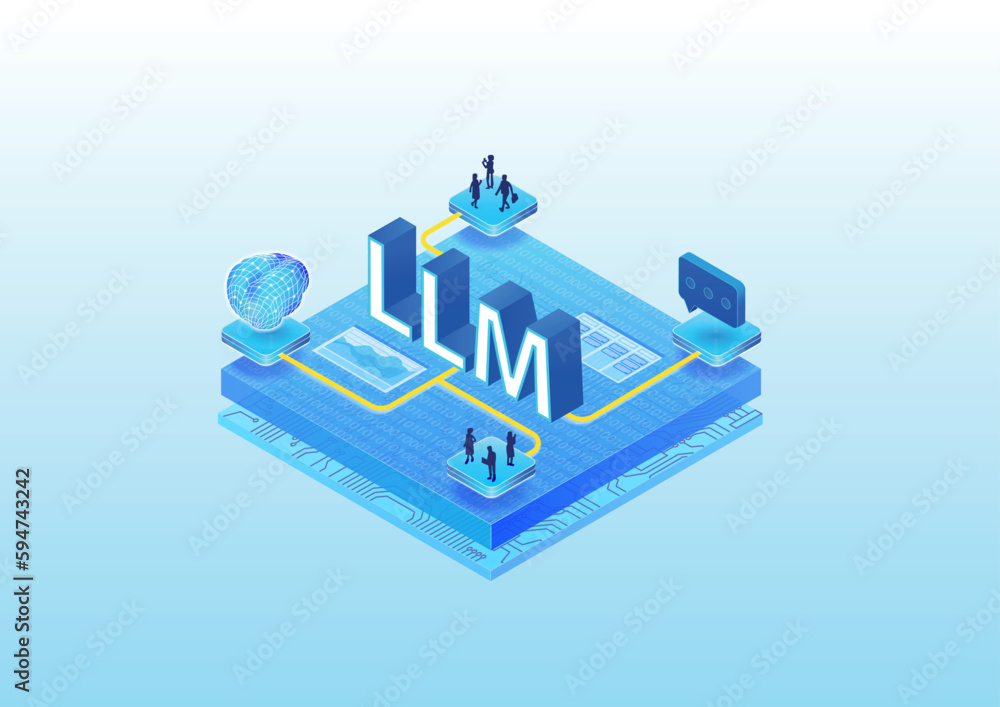 Large Language Model LLM concept. 3d isometric vector illustration of ...