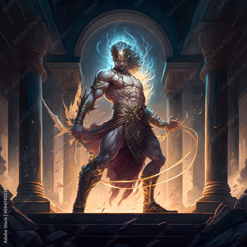 full body picture Greek god cracking a glowing magic whip anime manga ...