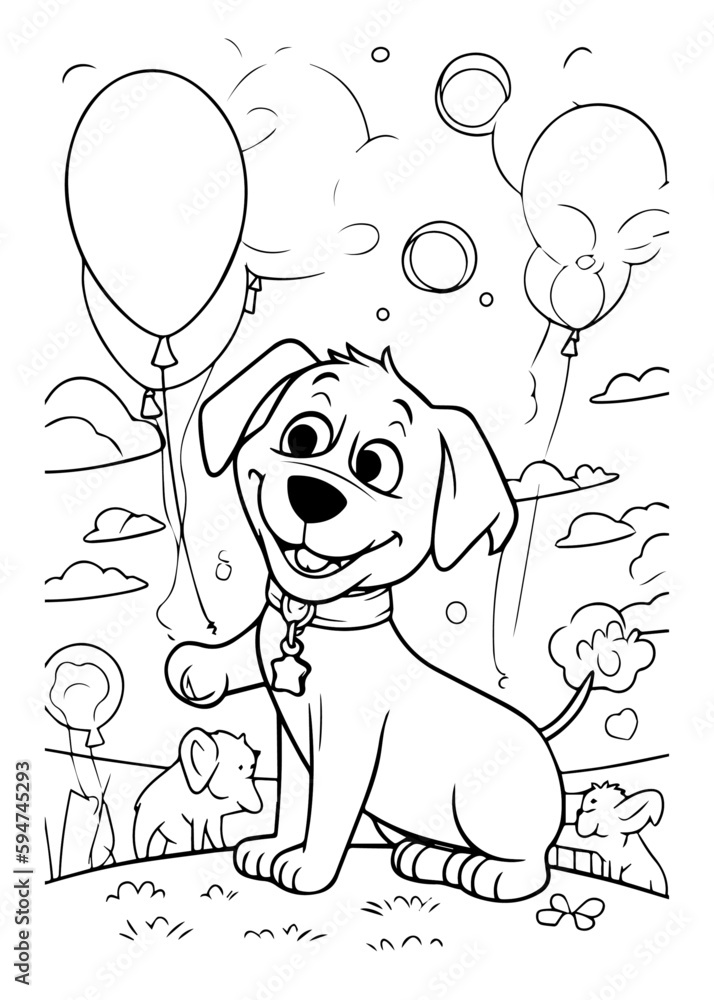 Dog Character Vector, Coloring Book Page with Dog, Coloring page ...
