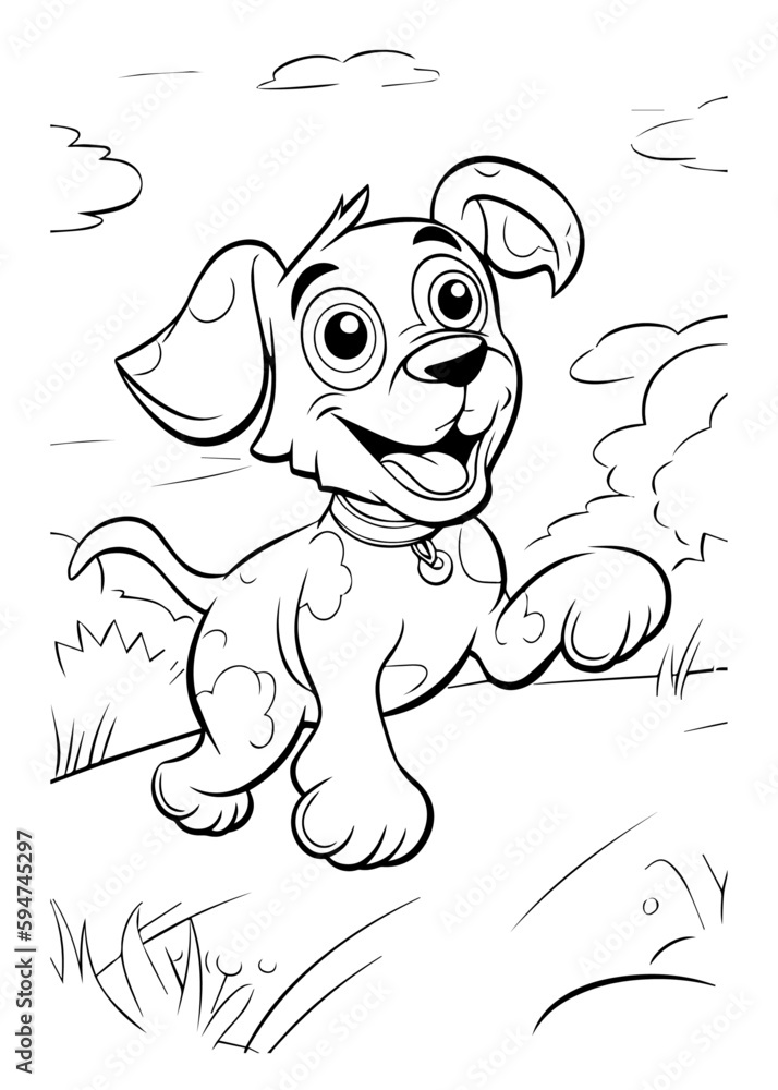 Dog Character Vector, Coloring Book Page with Dog, Coloring page ...
