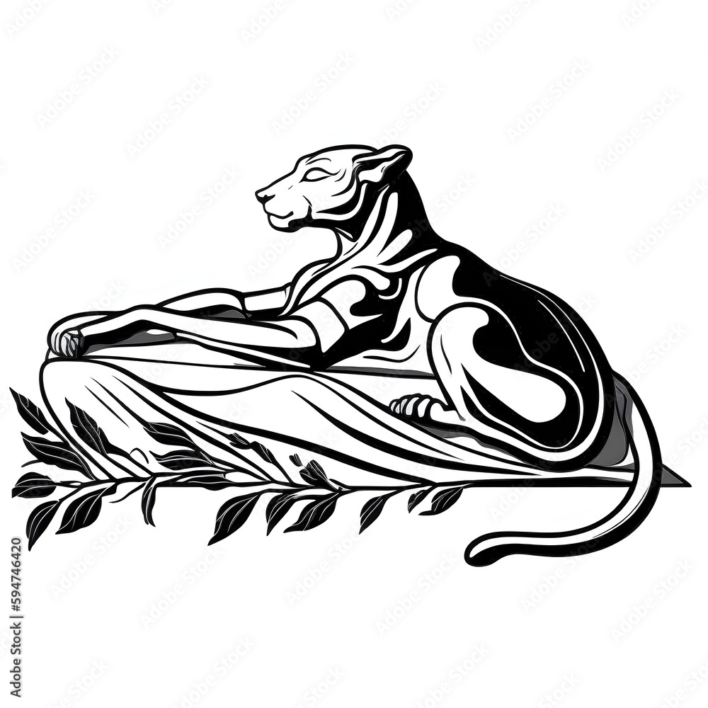 archaic period Greek art panther laying down drawn as simple basic ...