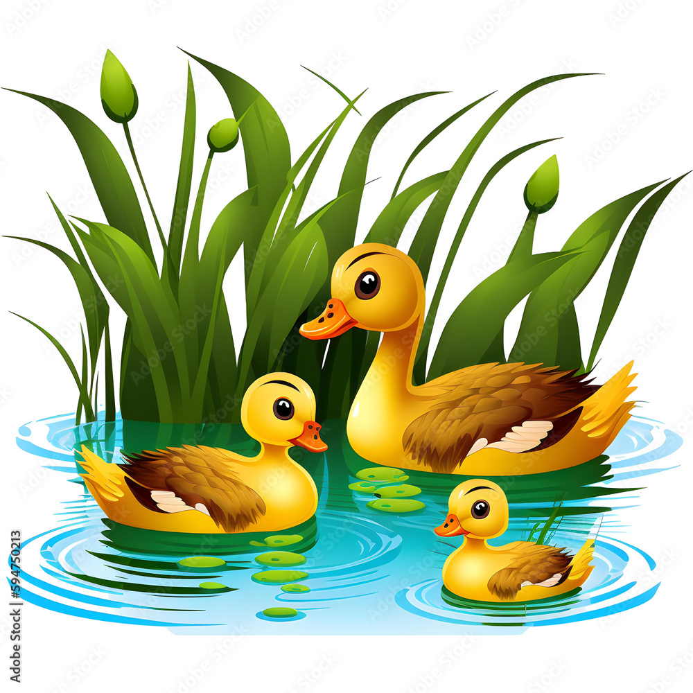 AI generative ClipArt - Duck family on a pond - with transparent ...