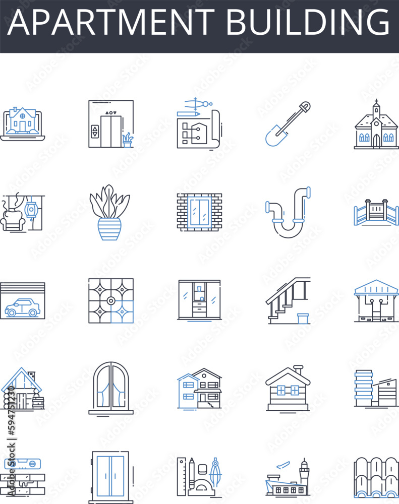 Apartment building line icons collection. Office block, Hotel ...