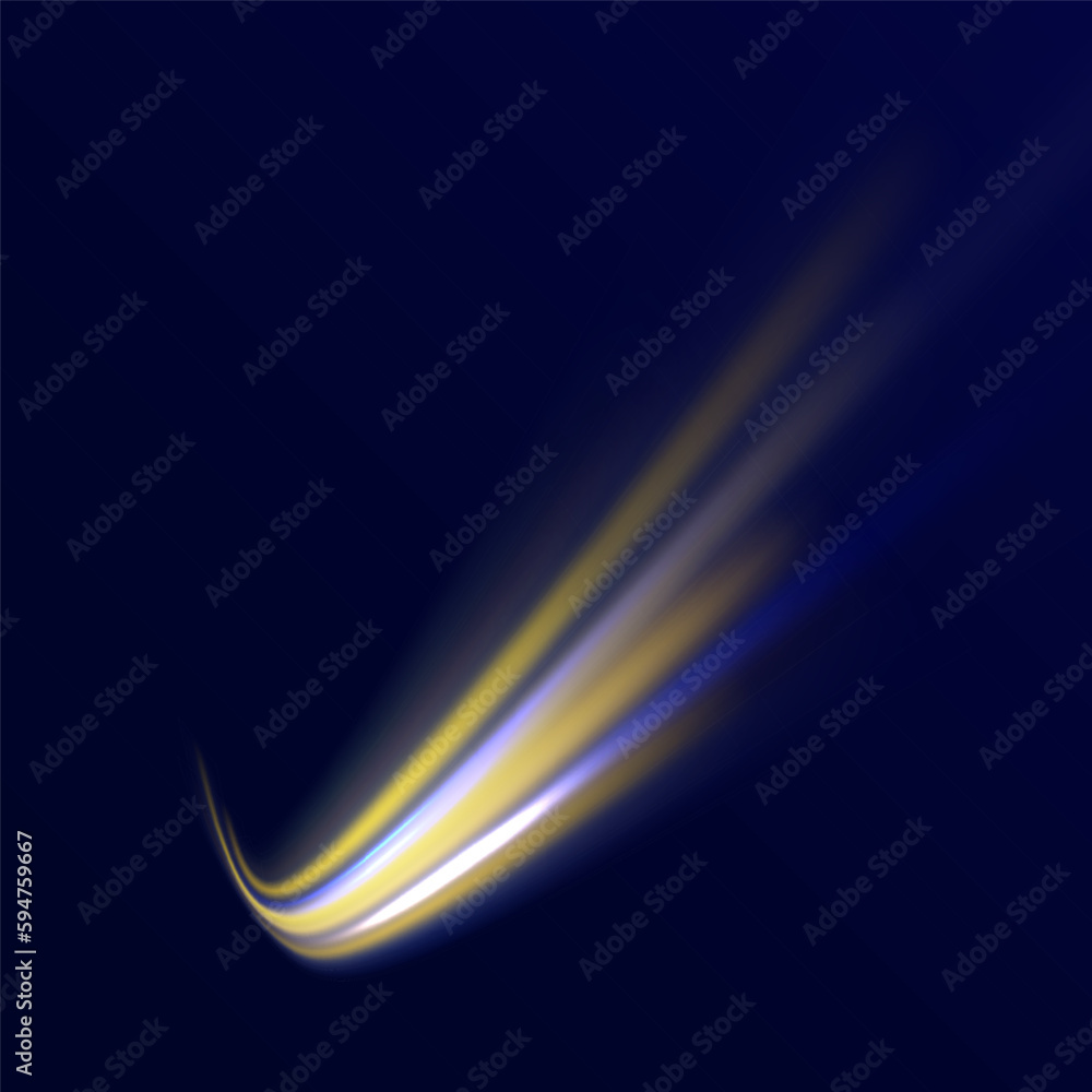 Transparent light effect with crooked trail and golden sparkles. Light ...