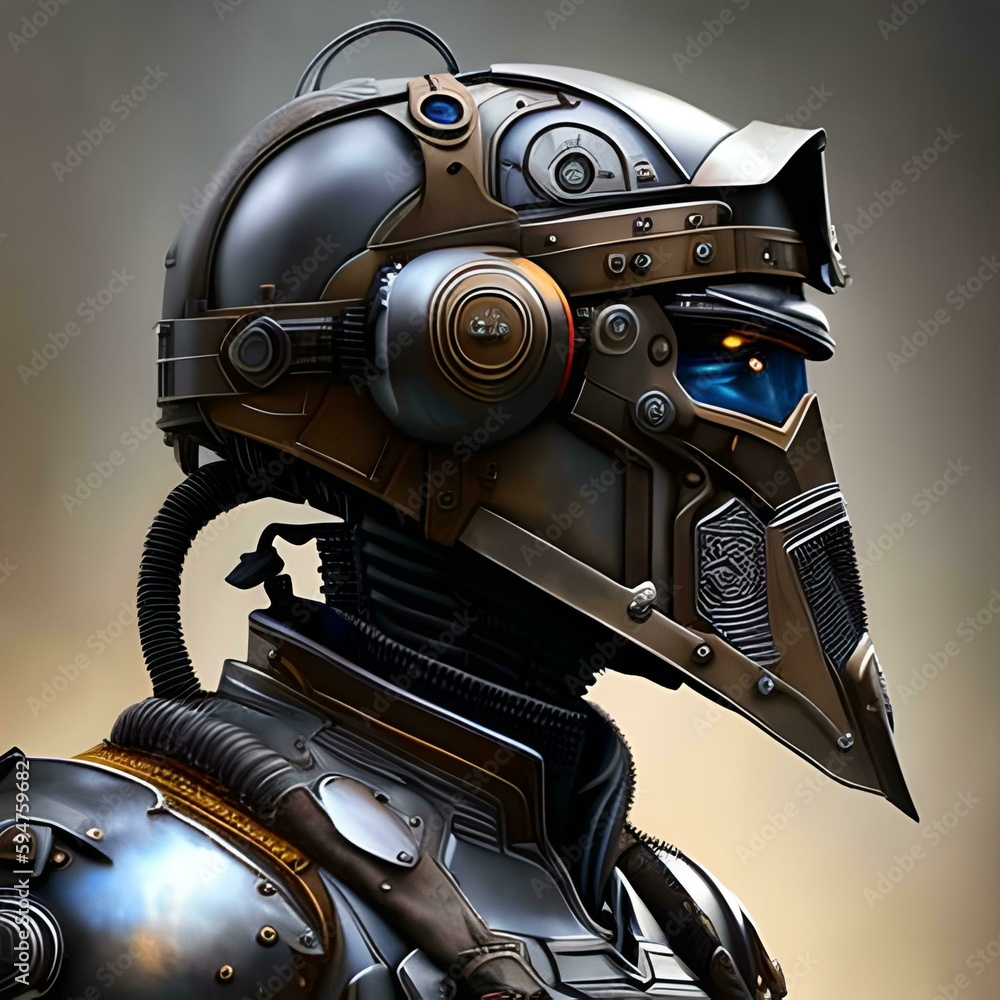 Futuristic and sci-fi human android portrait with pcb metallic skin and ...