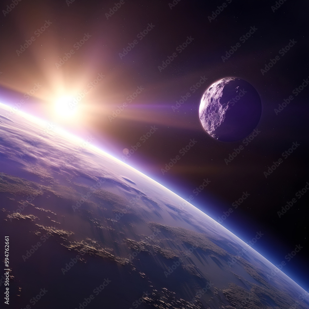 Generative AI illustrations, planet Earth-type, exo-planet in outer ...