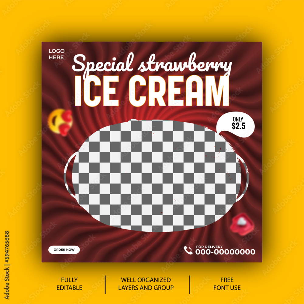 Free EPS vector ice cream social media post design template Banner ...