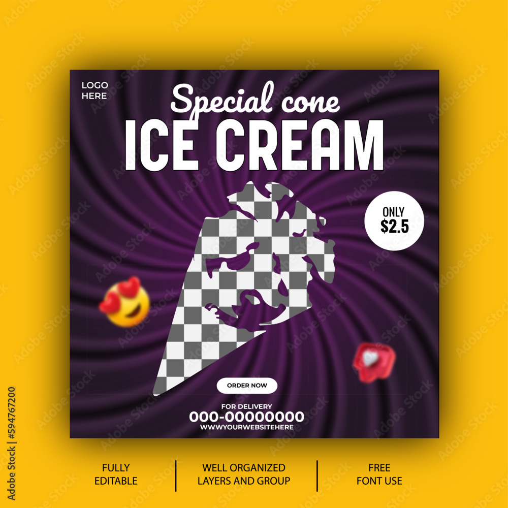 Free EPS vector ice cream social media post design template Banner ...